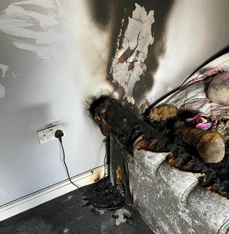 Bed catches fire after laptop charging cable left turned on in Carlisle ...